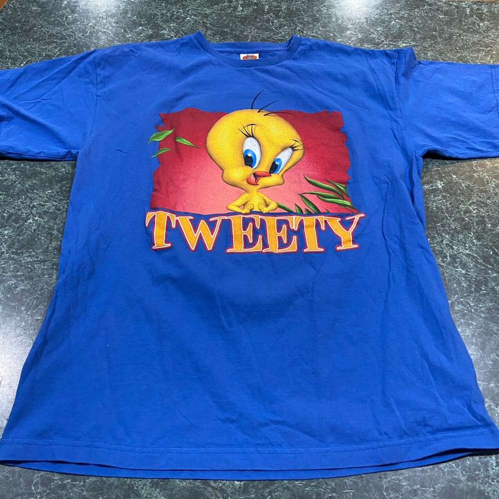 Vintage 2000 Looney Tunes Tweety Bird Blue Tee Xl - Gem